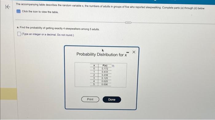 Solved The accompanying table describes the random variable | Chegg.com
