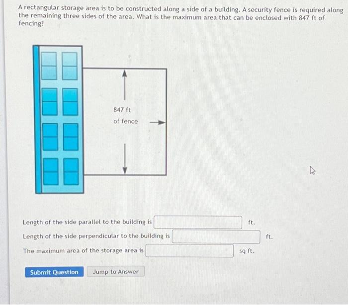 Solved A rectangular storage area is to be constructed along | Chegg.com