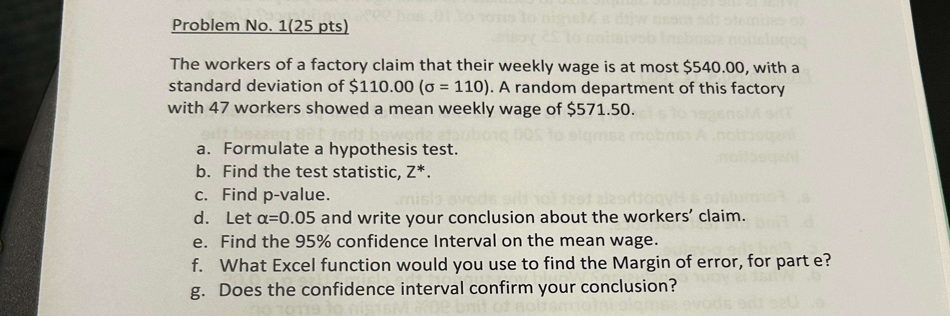 Solved Problem No. 1 (25 ﻿pts)The workers of a factory claim | Chegg.com