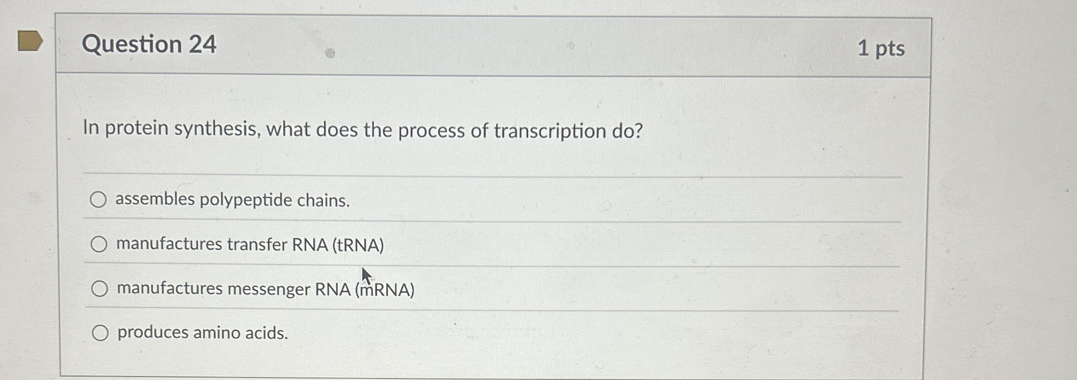 Solved Question 241 ﻿ptsIn protein synthesis, what does the | Chegg.com