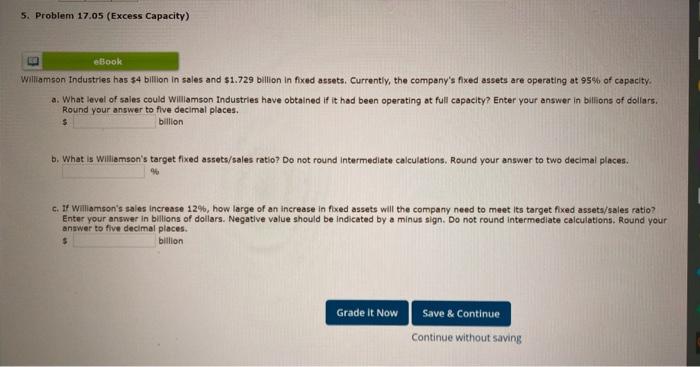 Solved liamson industries has 54 billion in sales and $1.729 | Chegg.com