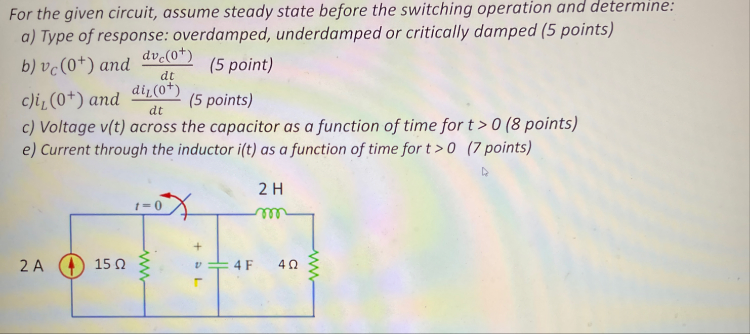 Solved For the given circuit, assume steady state before the | Chegg.com