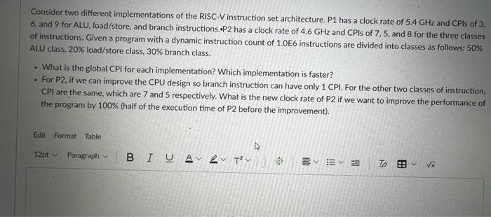 Solved Consider two different implementations of the RISC-V | Chegg.com