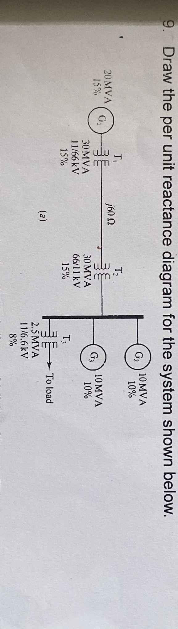Solved Draw The Per Unit Reactance Diagram For The System