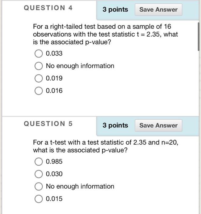 Solved QUESTION 4 3 points Save Answer For a right-tailed | Chegg.com