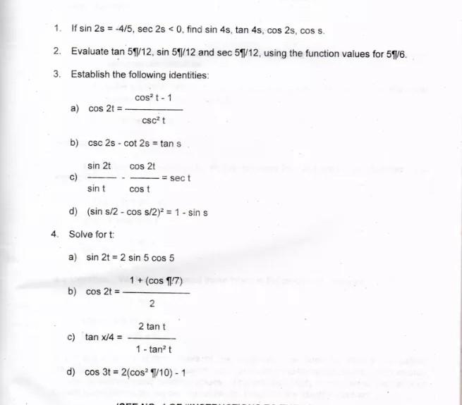 Solved 1. If sin 2s = -4/5, sec 2s