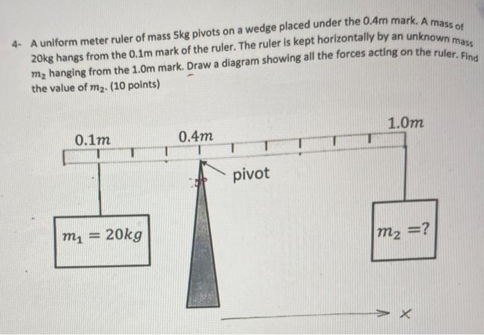 Solved 4. A uniform meter ruler of mass 5kg pivots on a | Chegg.com
