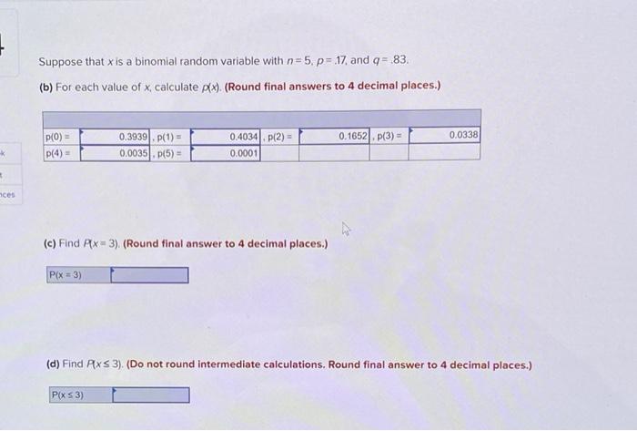 Solved Suppose that x is a binomial random variable with | Chegg.com