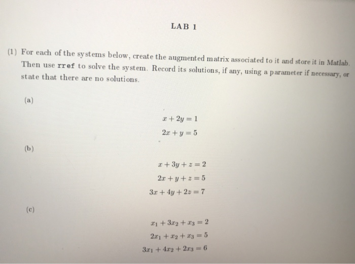 Solved LAB 1 (1) For each of the systems below, create the | Chegg.com