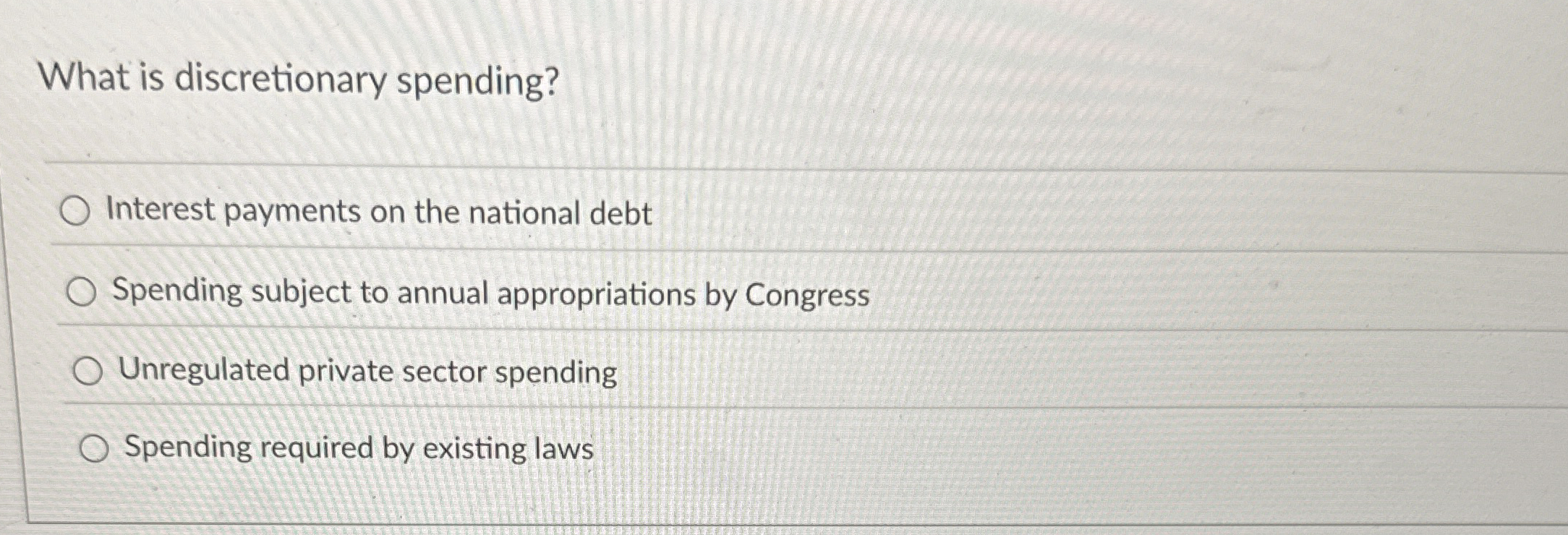 Solved What is discretionary spending?Interest payments on | Chegg.com