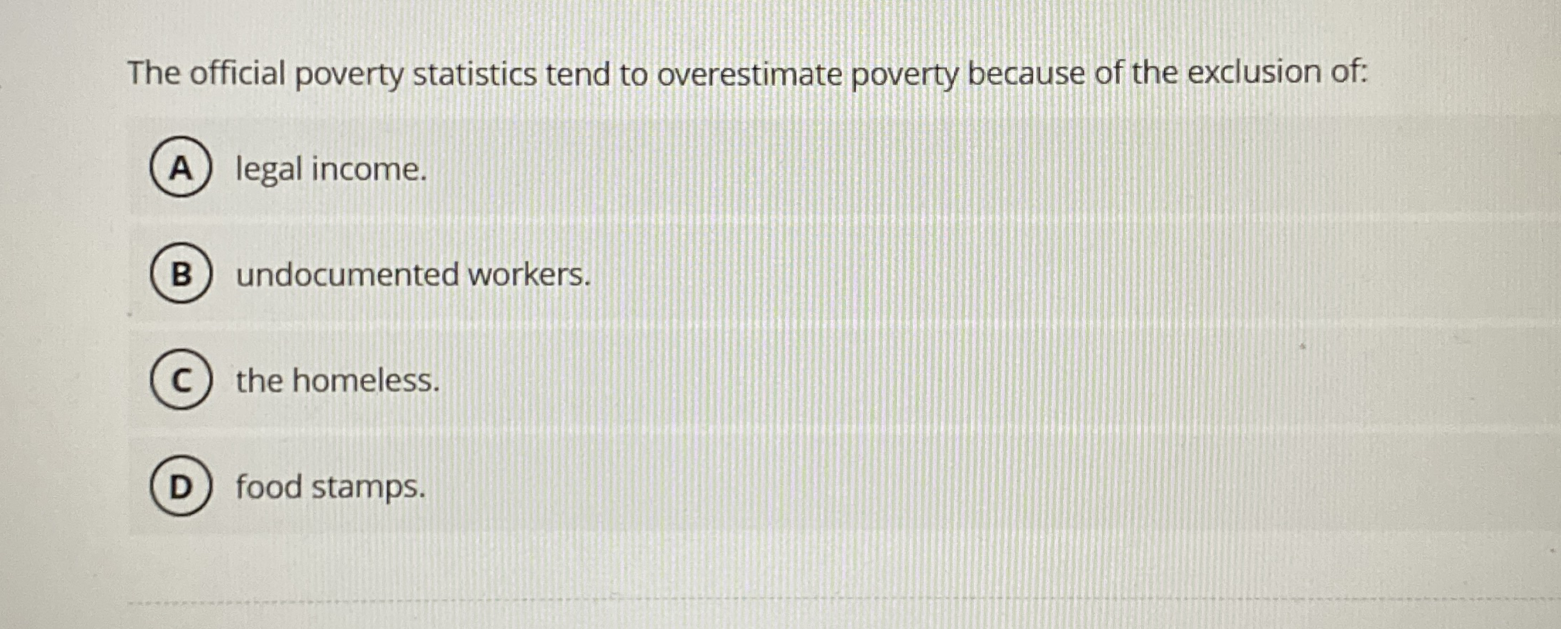 Solved The official poverty statistics tend to overestimate | Chegg.com