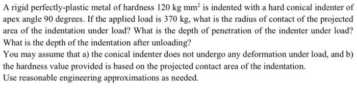 Solved A rigid perfectly-plastic metal of hardness 120 kg | Chegg.com