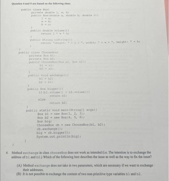 Solved Question 4 and 5 are based on the following class: | Chegg.com
