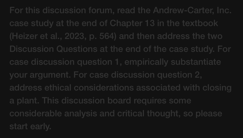Solved For this discussion forum, read the Andrew-Carter, | Chegg.com