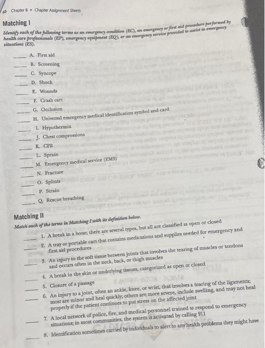 Solved Matching I Tdentify each of the following terms ar an | Chegg.com