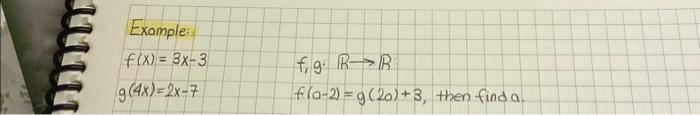 Solved Example: f(x)=3x−3g(4x)=2x−7f,g⋅R→Rf(0−2)=g(20)+3, | Chegg.com