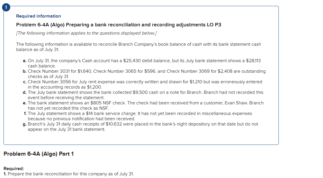 Solved Required informationProblem 6-4A (Algo) ﻿Preparing a | Chegg.com