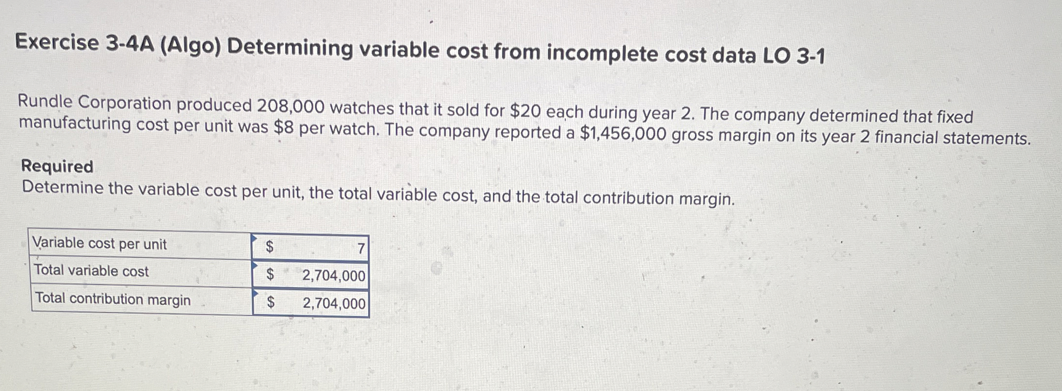 Solved Exercise 3-4A (Algo) ﻿Determining variable cost from | Chegg.com