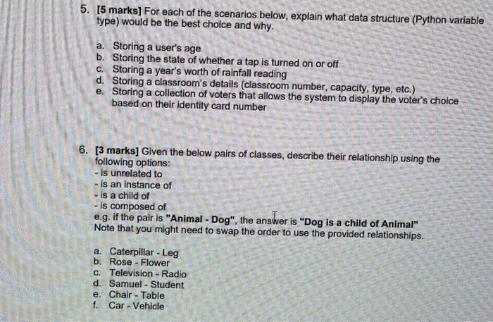 Solved 5. [5 marks] For each of the scenarios below, explain | Chegg.com