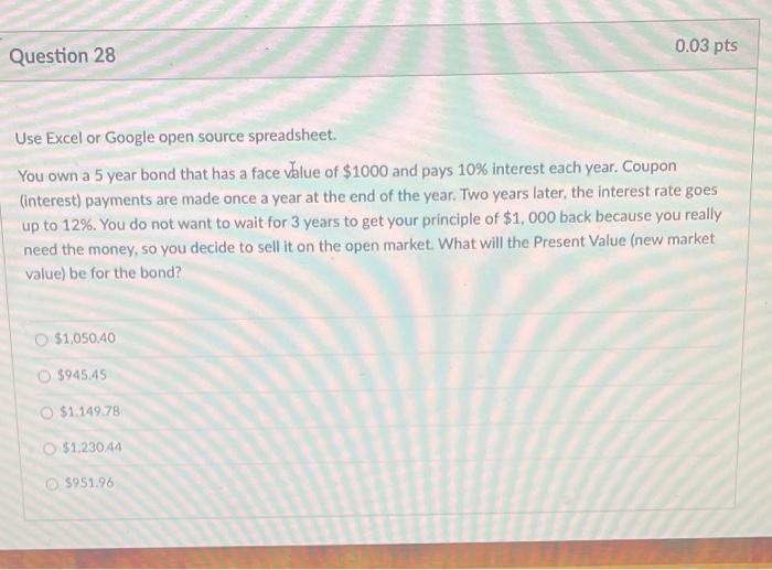 Solved Use Excel or Google open source spreadsheet. You own | Chegg.com