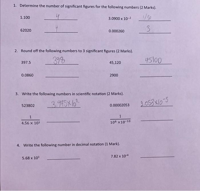 Solved 1. Determine the number of significant figures for | Chegg.com