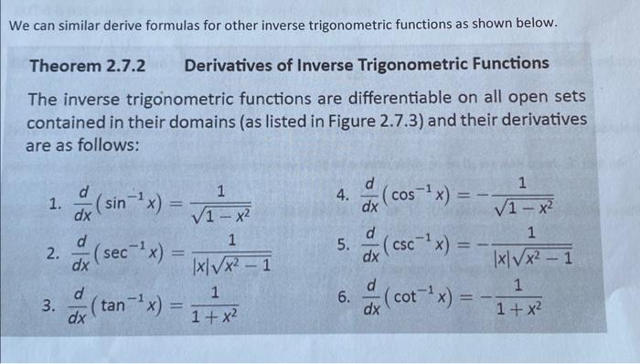 Use formulas in theorem 2.7.2 and other derivative | Chegg.com