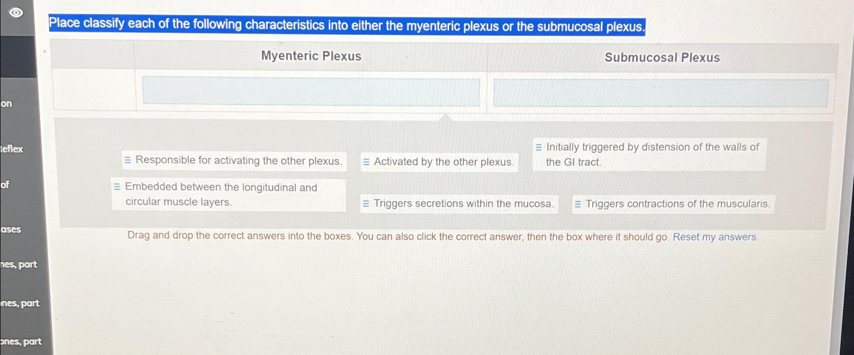 Solved Place classify each of the following characteristics | Chegg.com