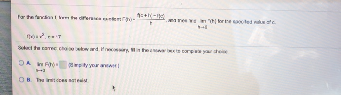 Solved For the function f, form the difference quotient F(h) | Chegg.com