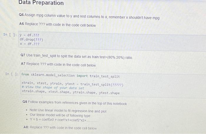 Solved Data Preparation 26 Assign mpg column value to y and | Chegg.com