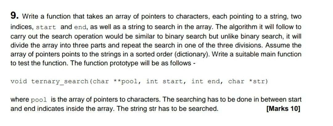 Solved 9. Write a function that takes an array of pointers | Chegg.com