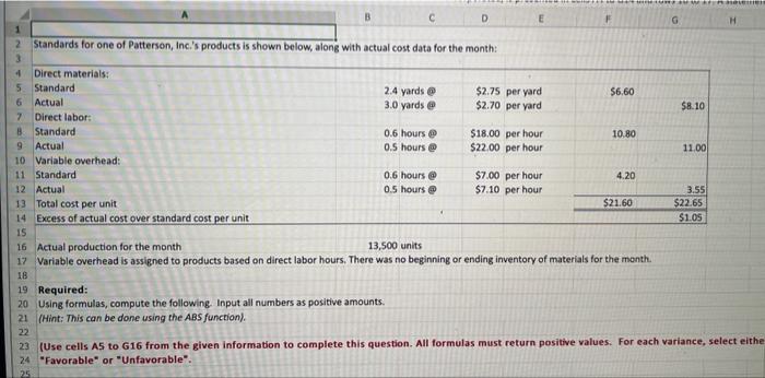 Solved Insert formulas using the cell numbers A5 to G1 to | Chegg.com