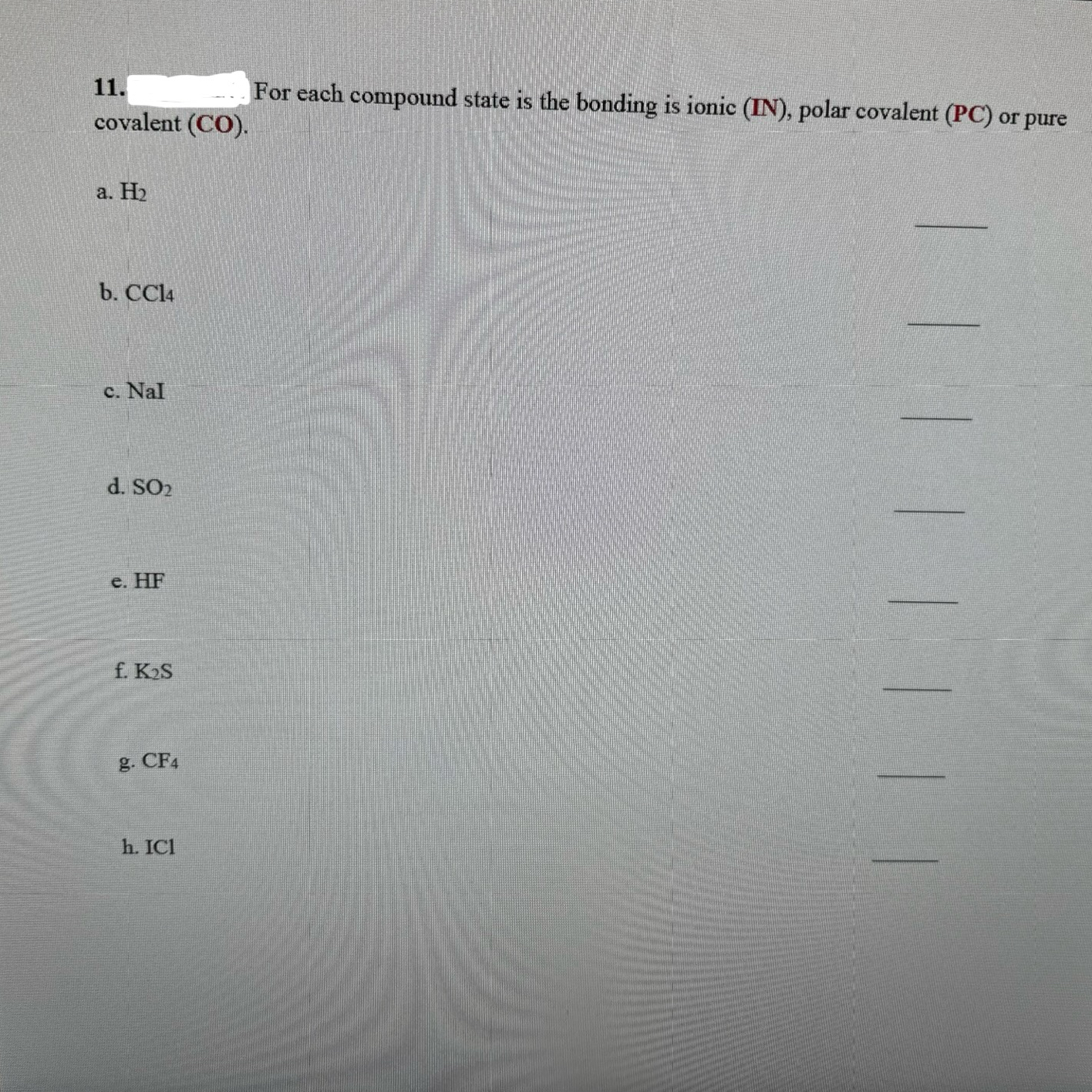 For each compound state is the bonding is ionic | Chegg.com
