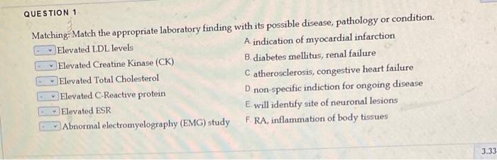 QUESTION 1 Matching. Match the appropriate laboratory | Chegg.com