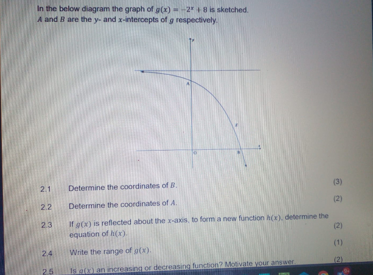 Solved In the below diagram the graph of g(x)=-2x+8 ﻿is | Chegg.com