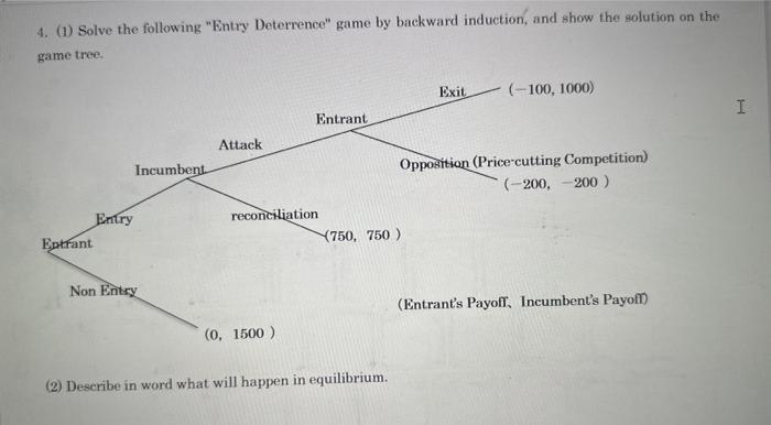 Solved 4. (1) Solve the following "Entry Deterrence" game by | Chegg.com