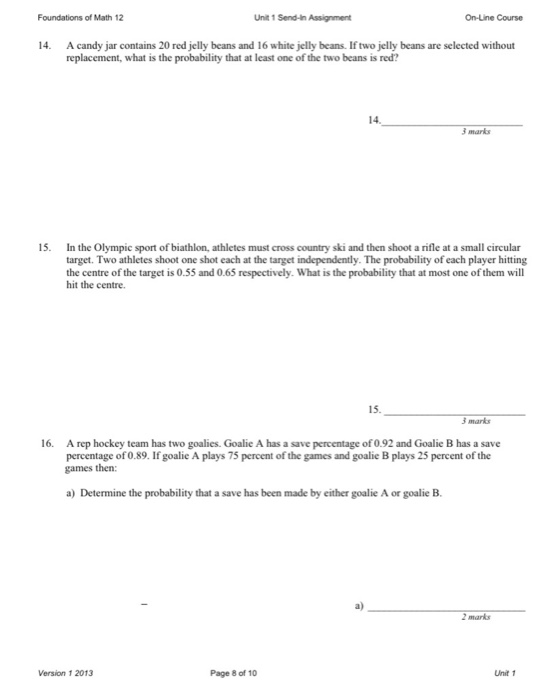 Solved Foundations of Math 12 Unit 1 Send-In Assignment | Chegg.com