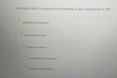 Solved An organization's external environment is also | Chegg.com