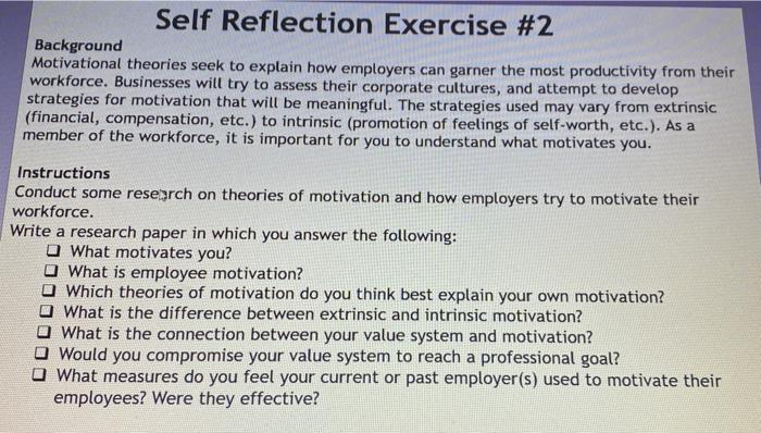 Solved Self Reflection Exercise #2 Background Motivational | Chegg.com