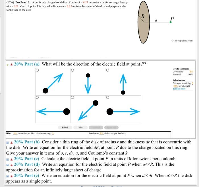 Solved (10\%) Problem 10: A uniformly charged solid disk of | Chegg.com
