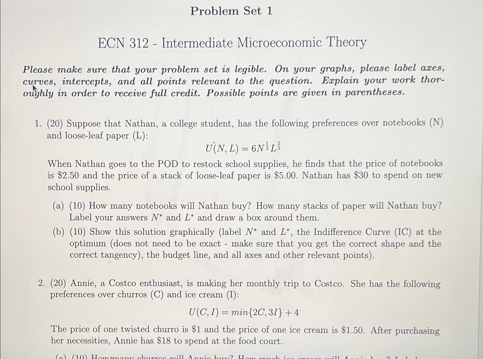 Solved Problem Set 1ECN 312 - ﻿Intermediate Microeconomic | Chegg.com