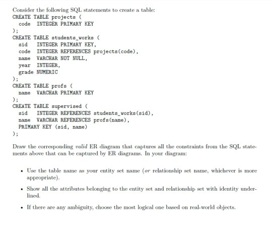 Solved Consider the following SQL statements to create a | Chegg.com