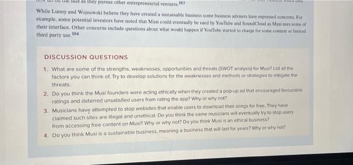 Solved & A CASE | Musi: A Long-Term Sustainable Business? 4 | Chegg.com