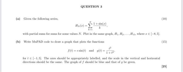 Solved (a) Given the following series, HN(x)=∑k=1Nk1+sin(x), | Chegg.com