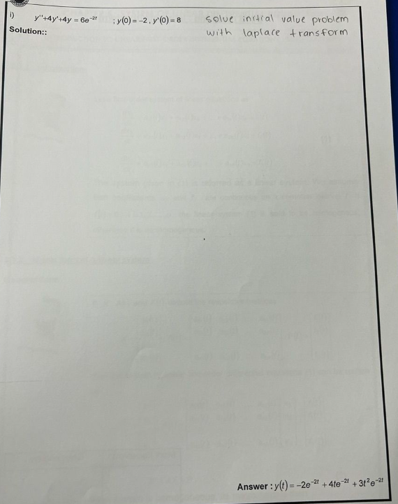 Solved i)y''+4y'+4y=6e-2t,;y(0)=-2,y'(0)=8Solution::solve | Chegg.com
