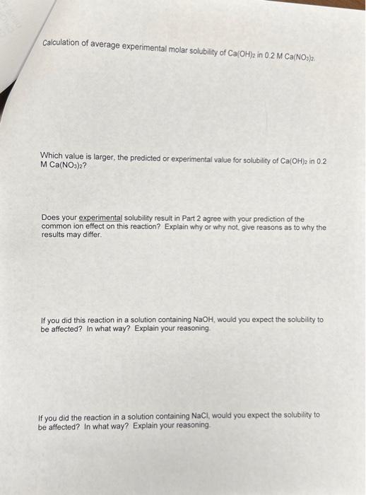 Solved Using your calculated Ksp, predict the effect of | Chegg.com