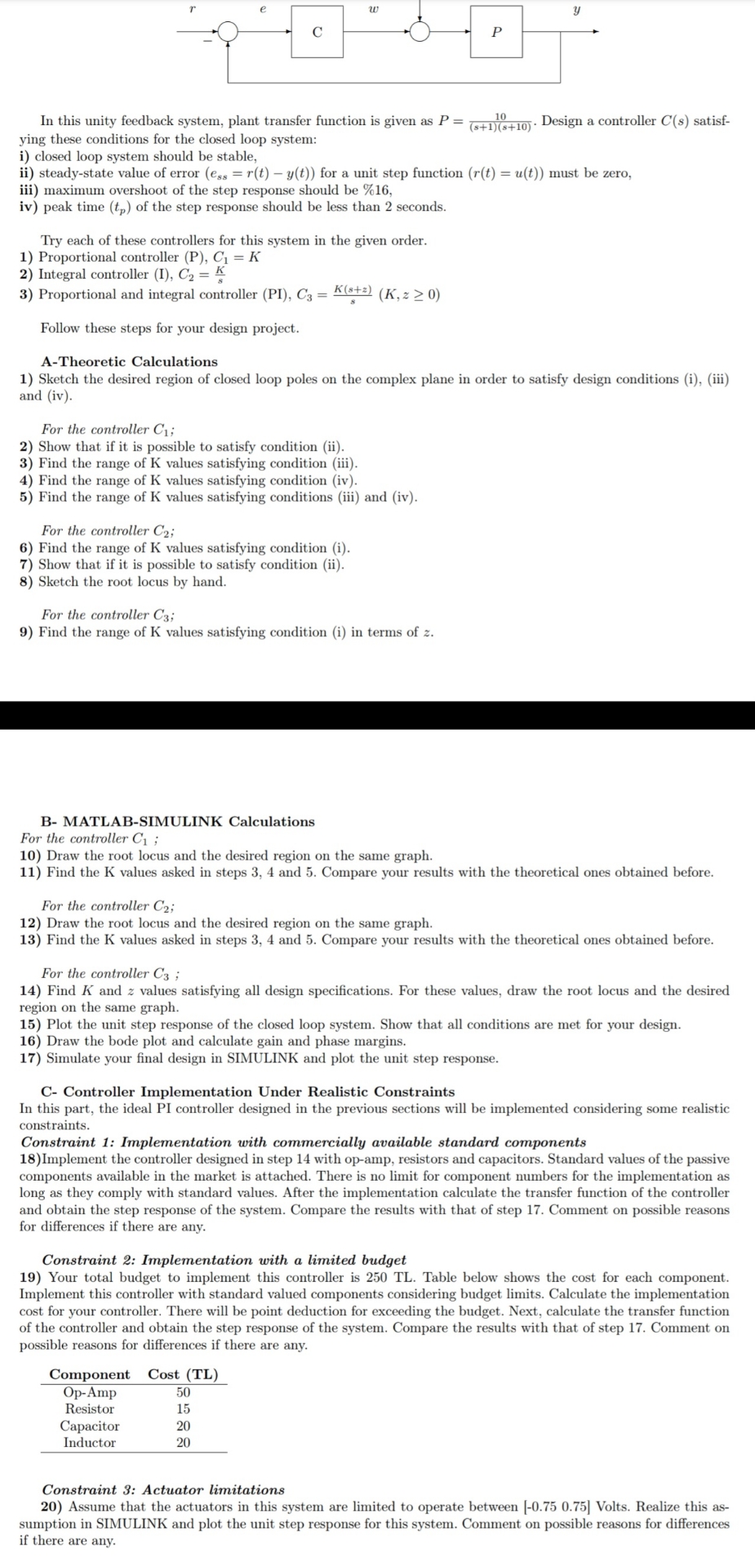 In this unity feedback system, plant transfer | Chegg.com