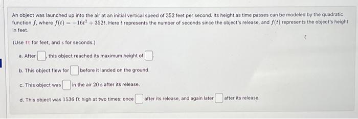 Solved An object was launched up into the air at an initial | Chegg.com
