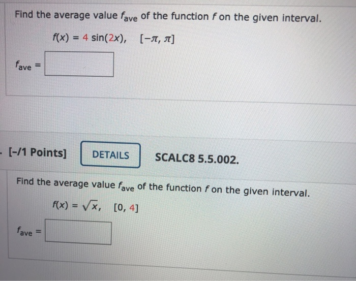 Solved Find the average value fave of the function f on the | Chegg.com