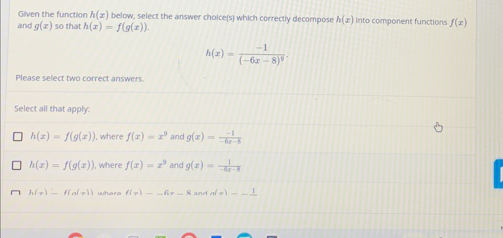 Solved Given the function h(x) ﻿below, select the answer | Chegg.com