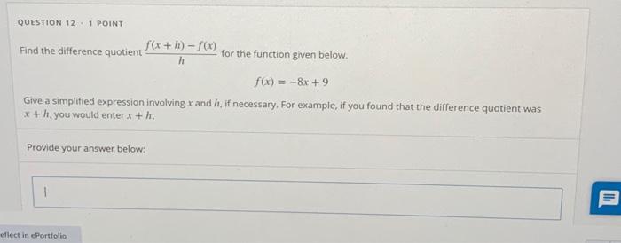 Solved QUESTION 12 1 POINT Find the difference quotient f(x | Chegg.com